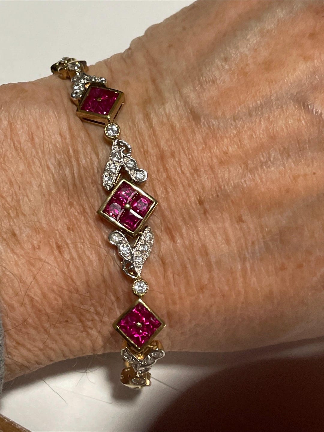 Sterling Silver Fancy Gold Clad Ruby Cz Bracelet 7" - Etsy