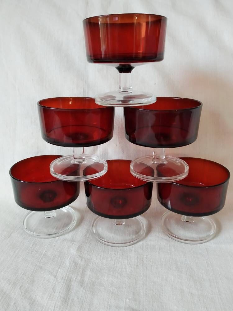 Retro French Ruby Red Sundae Glasses Candle Holders. - Etsy UK