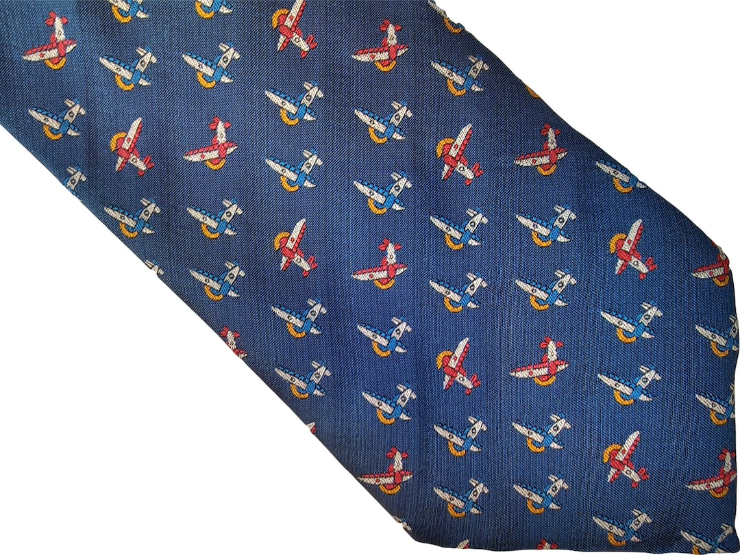 Plane Aviation Pilot Flying Propeller Aircraft Themed Tie in Blue 100% ...