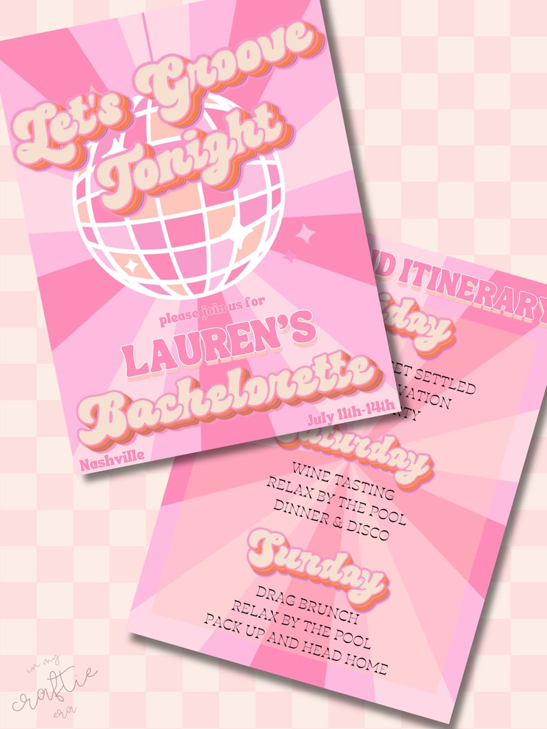Retro Groovy Disco Bachelorette Party Invitation and Itinerary ...