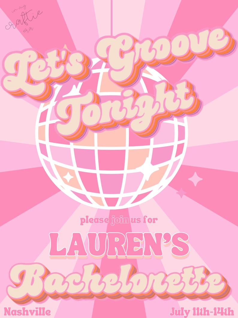 Retro Groovy Disco Bachelorette Party Invitation and Itinerary Digital ...