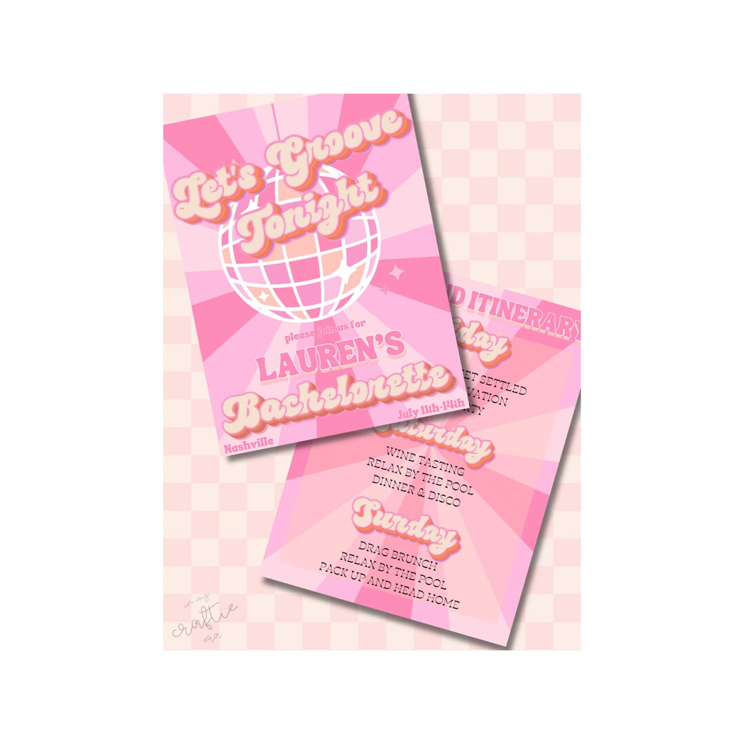 Retro Groovy Disco Bachelorette Party Invitation and Itinerary ...