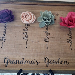 Grandma's Garden Sign With Names and Sola Flowers, Gigi, Nonna, Granny ...