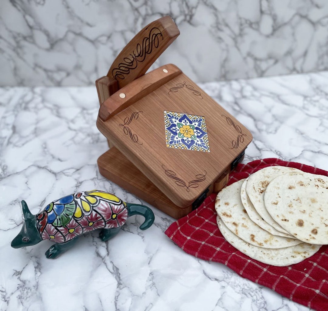 Cherry Wood Tortilla Press With Talavera Tile - Handmade Mexican ...