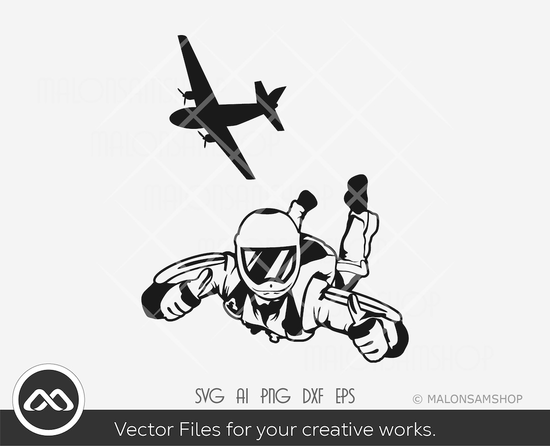 Sky Diving SVG Silhouette Plane - Sky Diver Svg, Parachute Svg ...