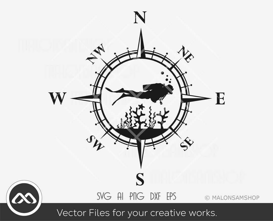Scuba Dive SVG Compass - Scuba Diving Svg, Scuba Diver Svg, Swimming ...