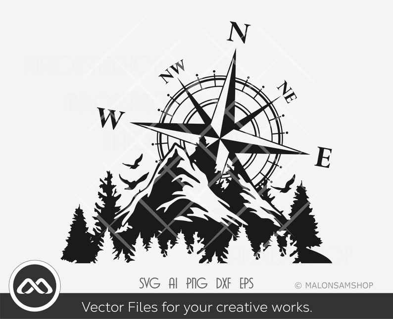 Forest and Compass SVG Mountain Svg Adventure Svg Dxf Eps - Etsy