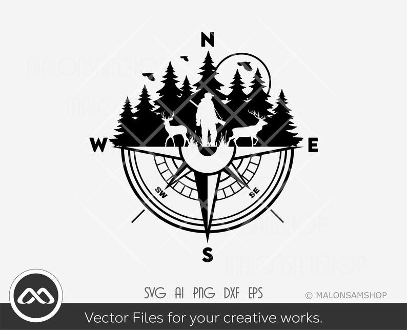 Deer Hunter SVG File, Hunting Svg, Hunt Svg, Compass Svg, Outdoor ...