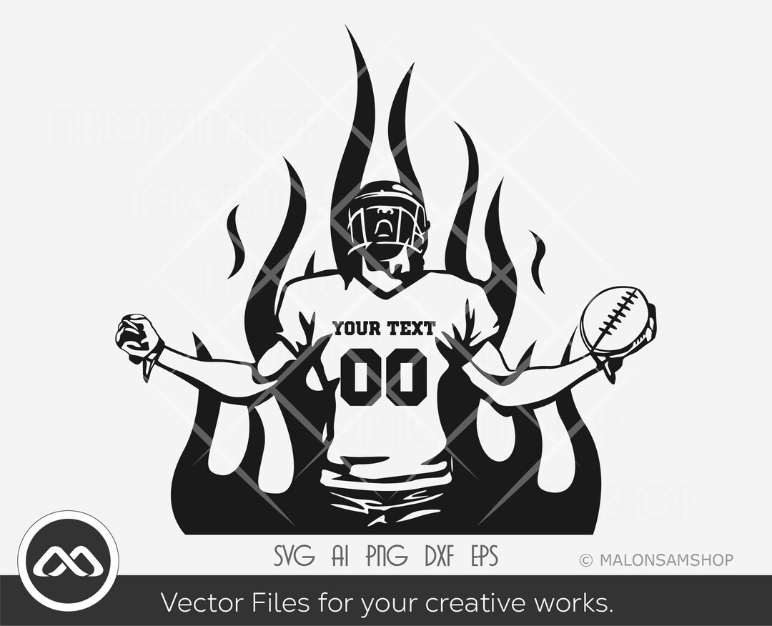 Football Player SVG on Flame - Football Svg, Custom Text, Sports Svg ...