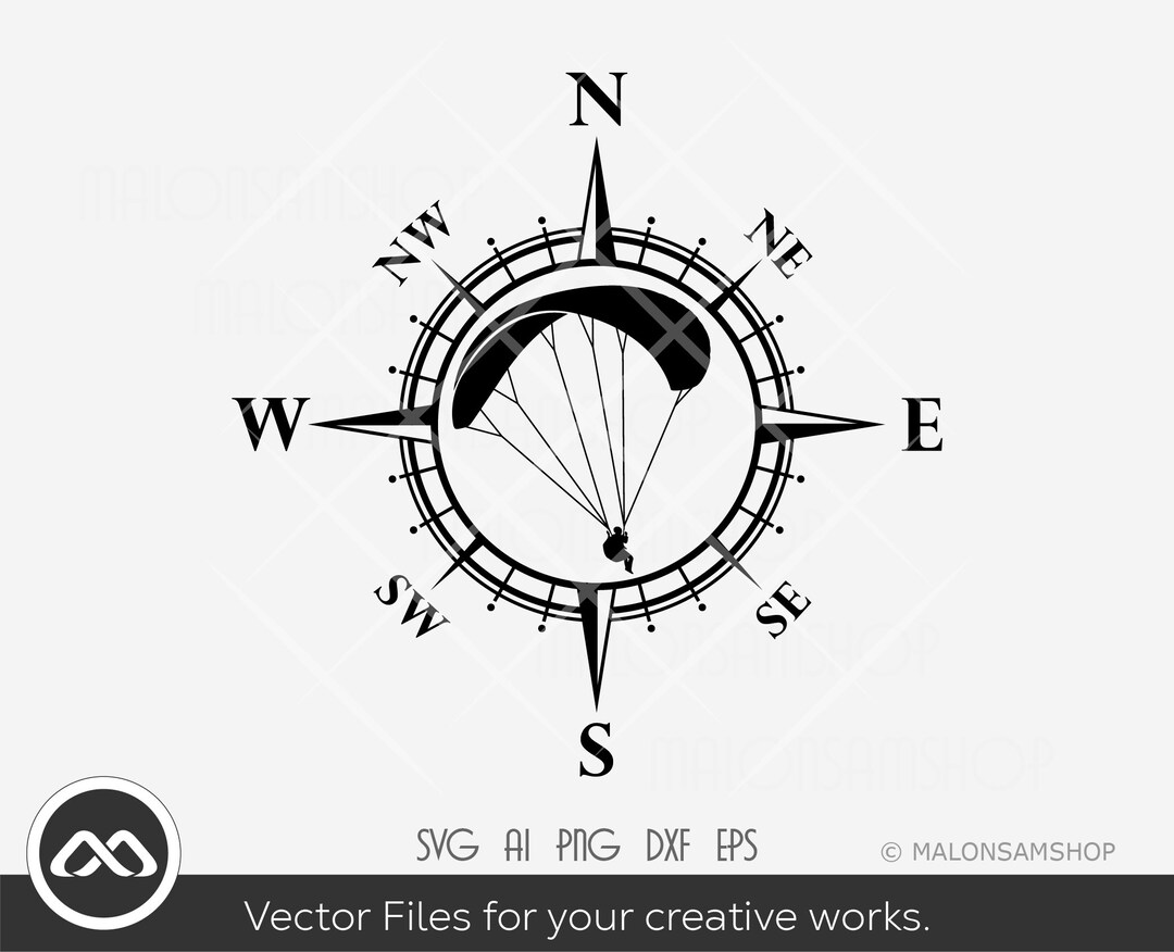Paragliding SVG Compass - Paraglide Svg, Parachute Svg, Silhouette, Sky ...