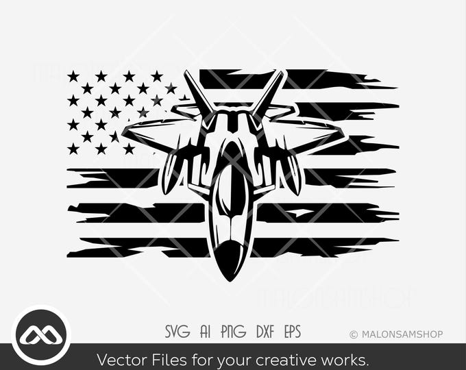 Fighter Jet With American Flag SVG: Air Force, Military Airplane, Army ...