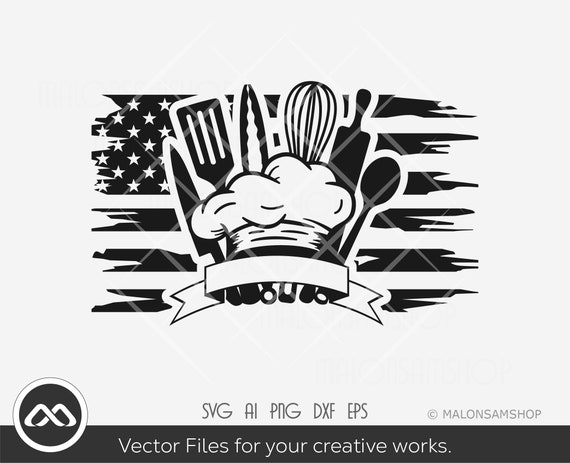 Chef SVG Us Flag With Chef Tools Chef Svg Kitchen Svg | Etsy