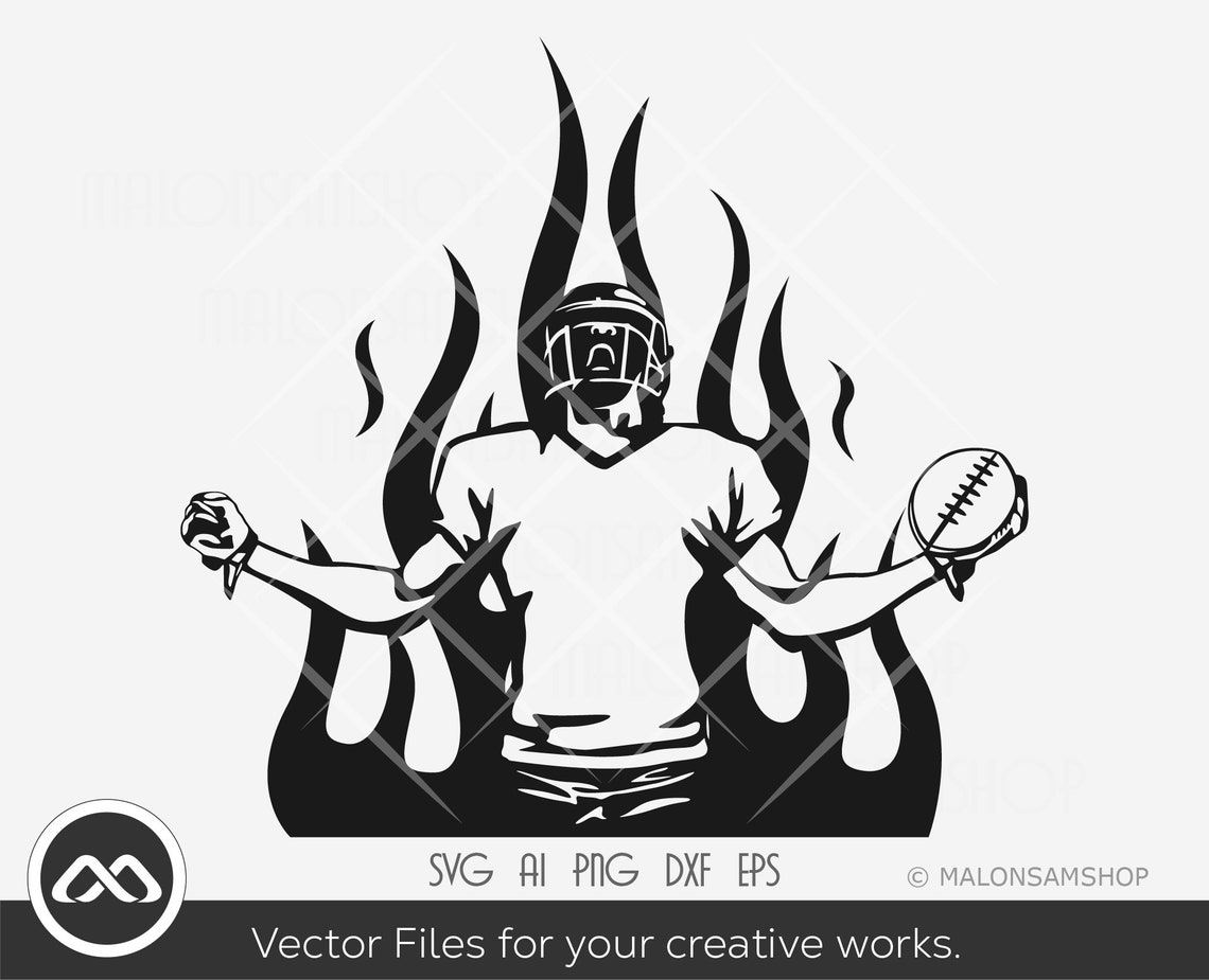 Football Player SVG on Flame Football Svg Custom Text - Etsy