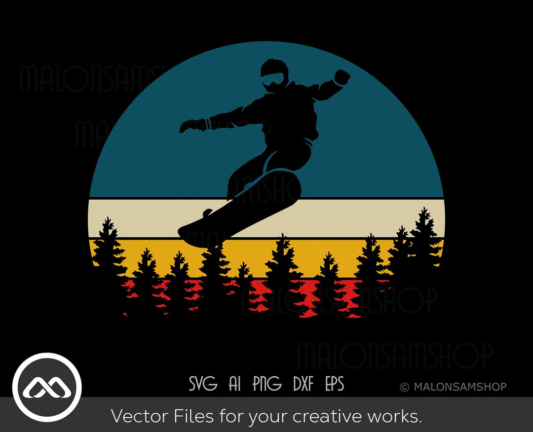 Retro Snowboard SVG Trees - Snowboarding Svg, Snowboard Svg for Lovers ...