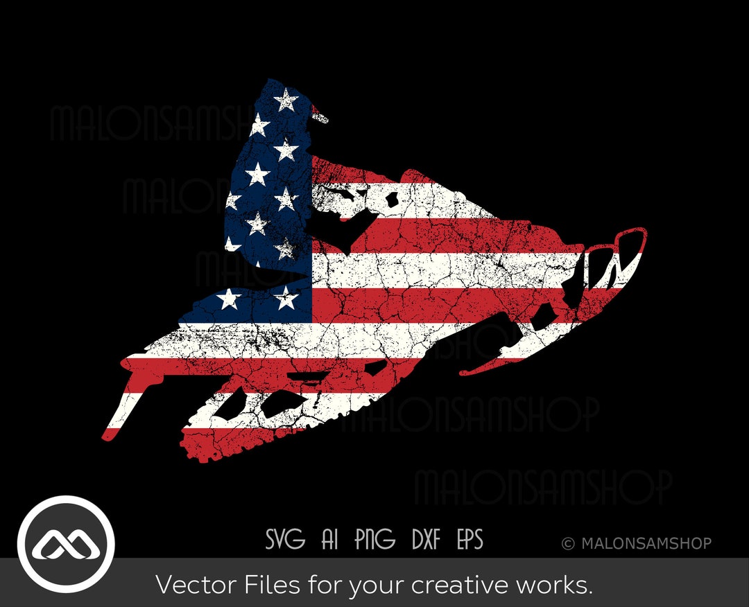 American Flag Snowmobile SVG Distressed Vintage - Snowmobile Svg ...