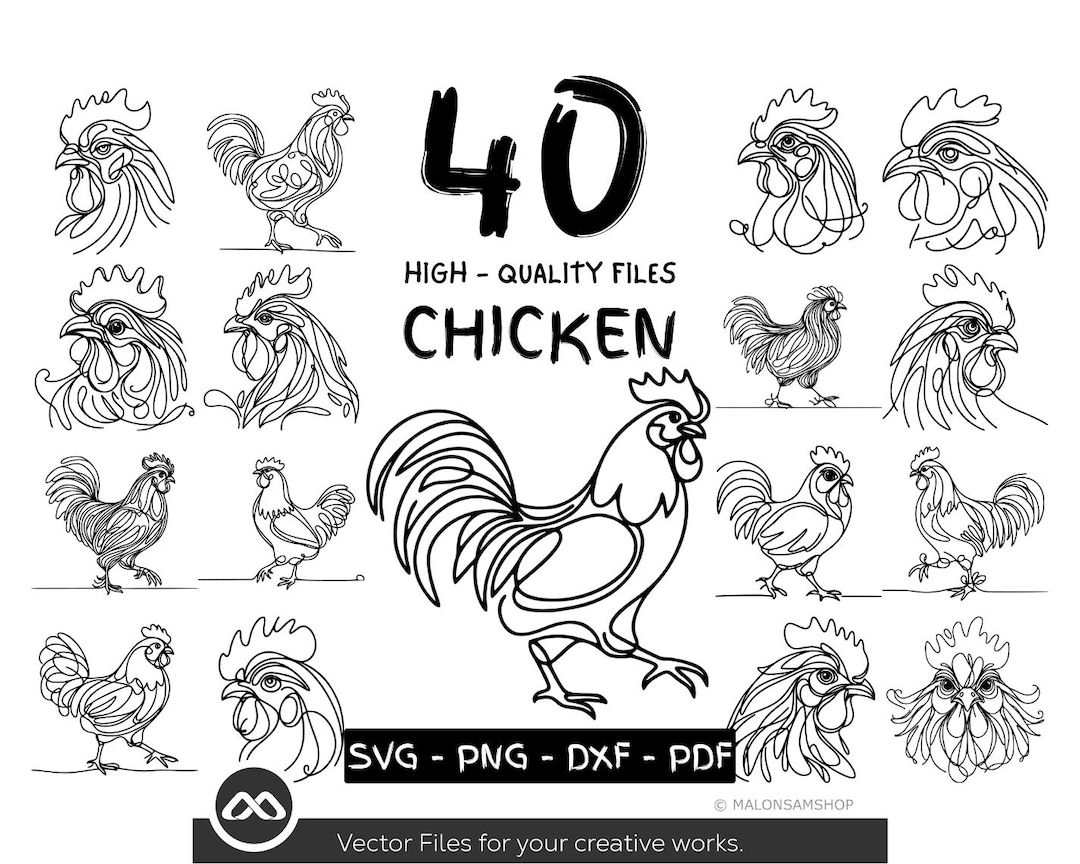 40 Chicken Line Art SVG PNG Dxf PDF Files for Cricut and Silhouette ...