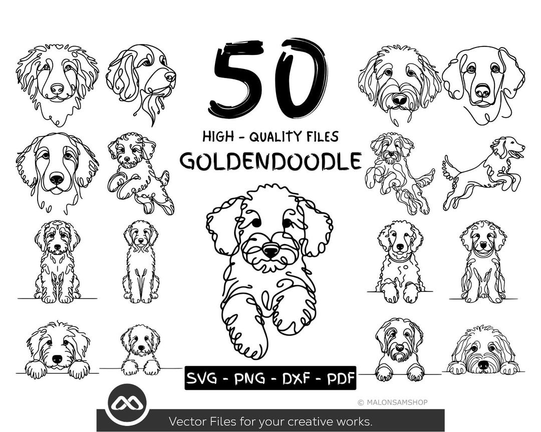 50 Goldendoodle Dog Line Art SVG Bundle, Cute Doodle Dog Clipart PNG ...