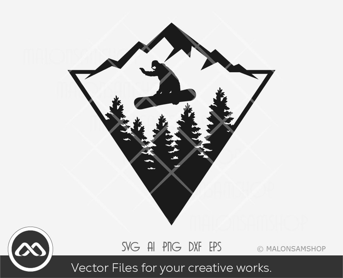 Snowboard SVG Geometric Frame - Snowboarding Svg, Snowboard Svg ...