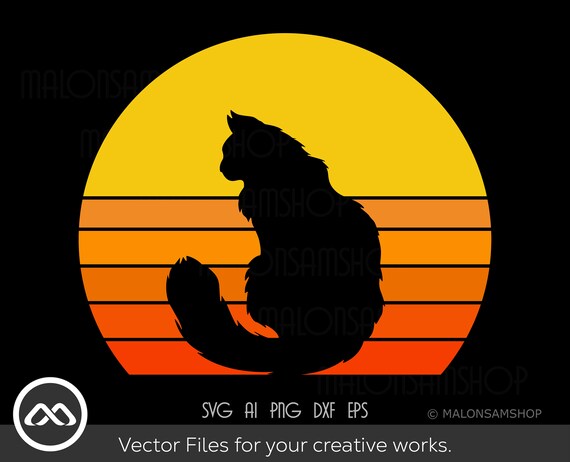Retro Cat SVG Sunset Cat Svg Cat Lover Svg Cat Cut File | Etsy