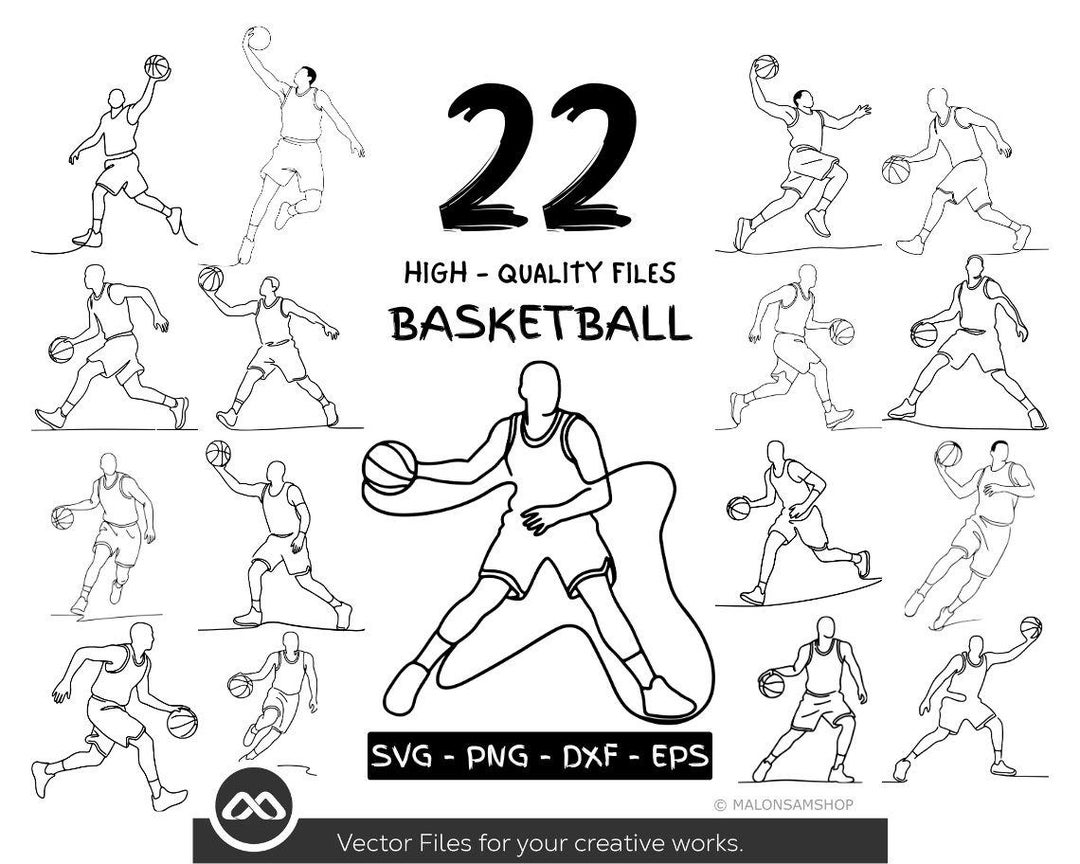 Basketball Line Arts Player SVG Bundle | 22 Dynamic Basketball Linearts ...
