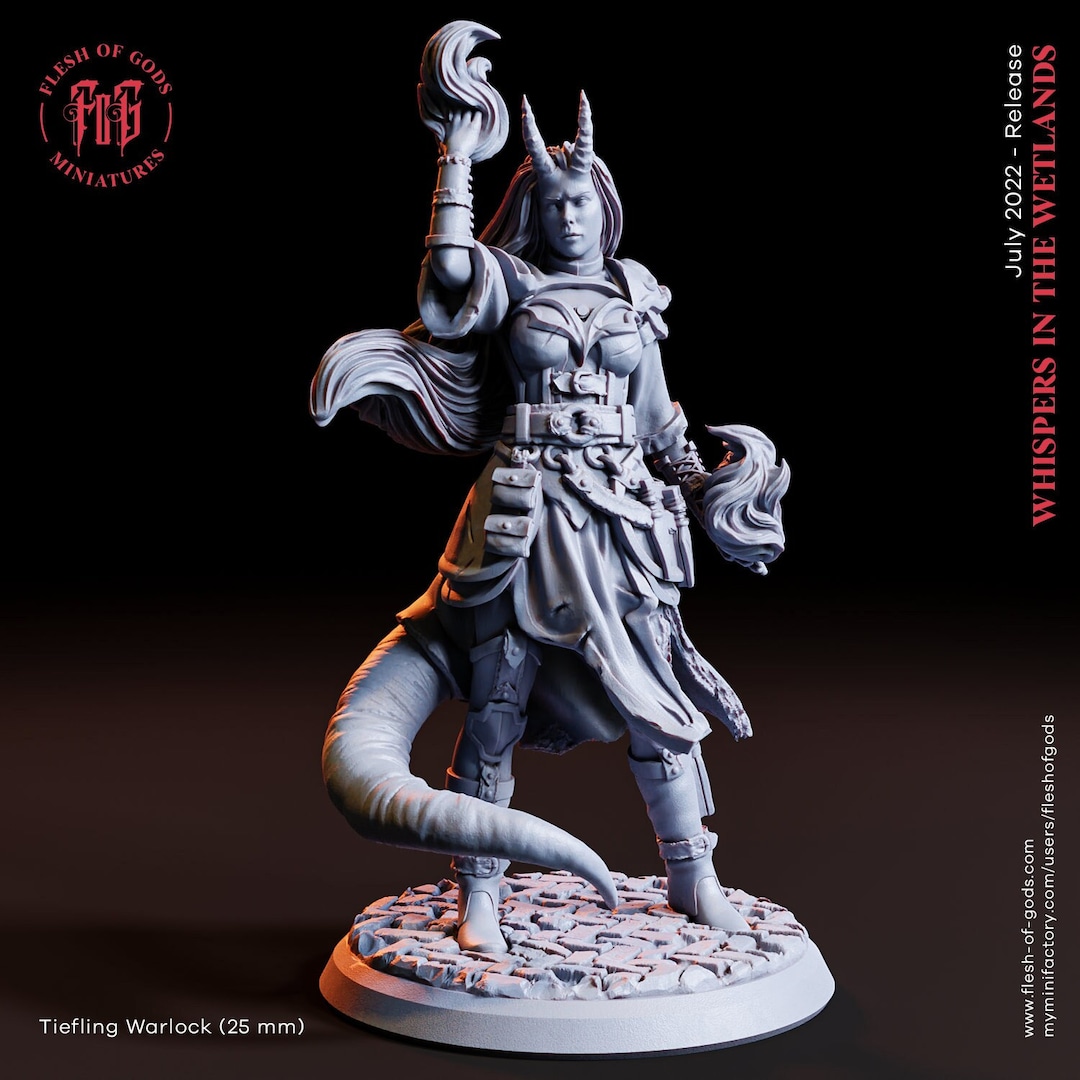 Warlock Tiefling Warlock Female Demonkin Miniature for Dungeons and ...