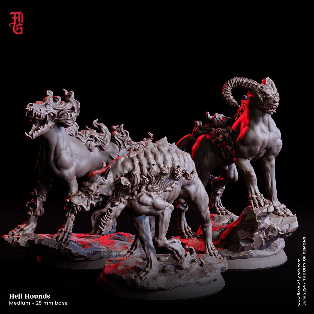 Hellhounds 3 Variations Miniature for Dungeons and Dragons and Tabletop ...