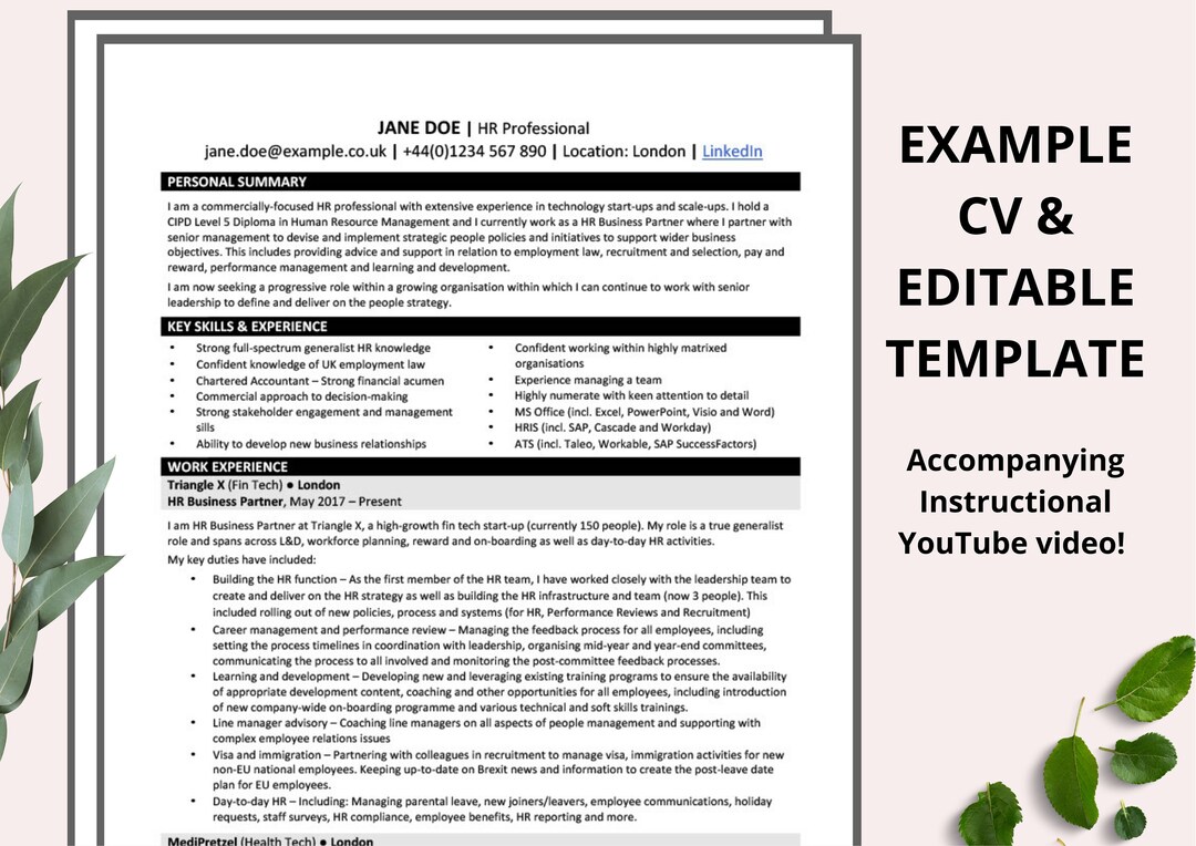 UK Example CV, Template With Instructional Video, Editable, Job Search ...