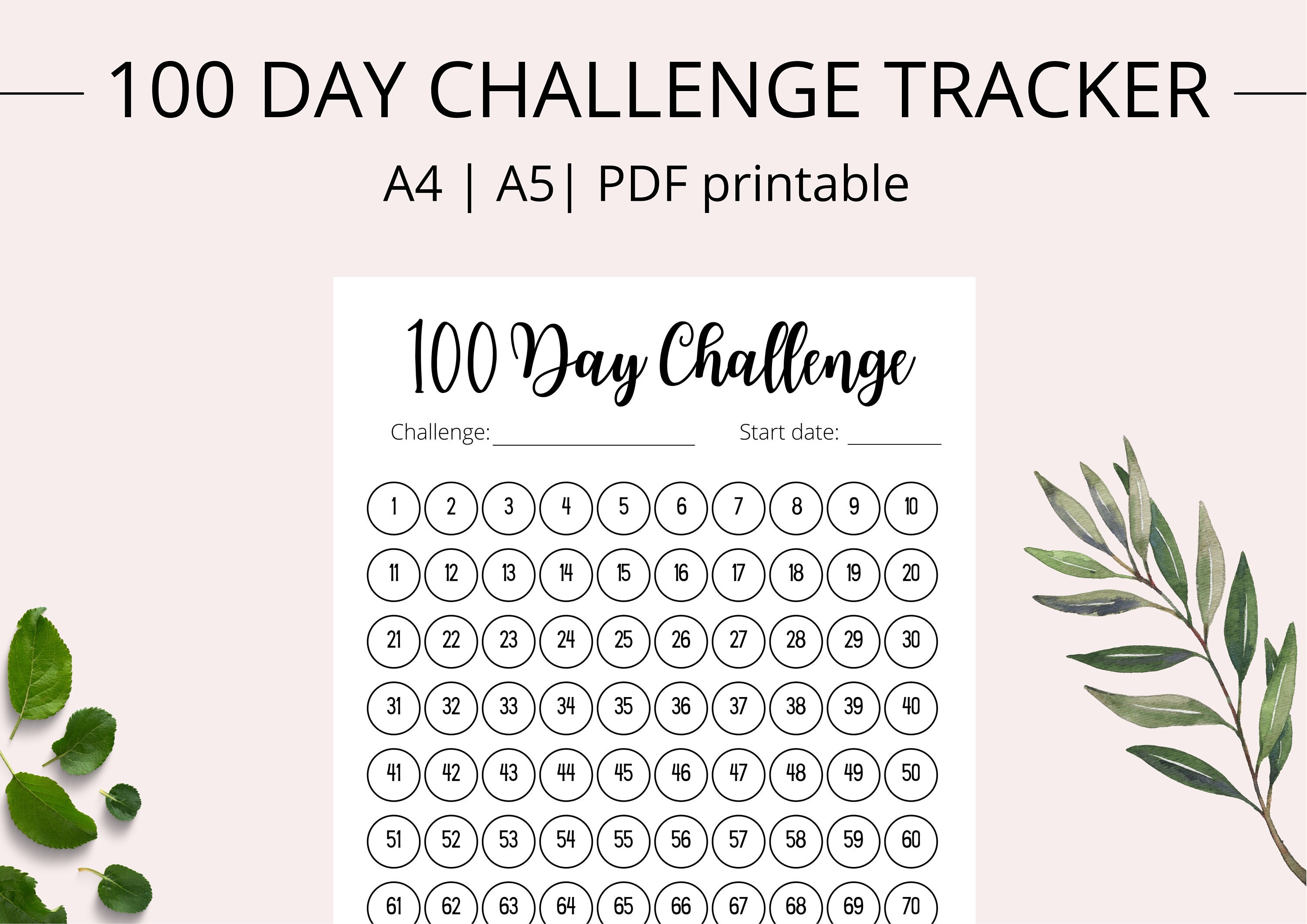 100 Day Challenge Tracker, Habit Tracker Printable, Daily Goal Planner ...