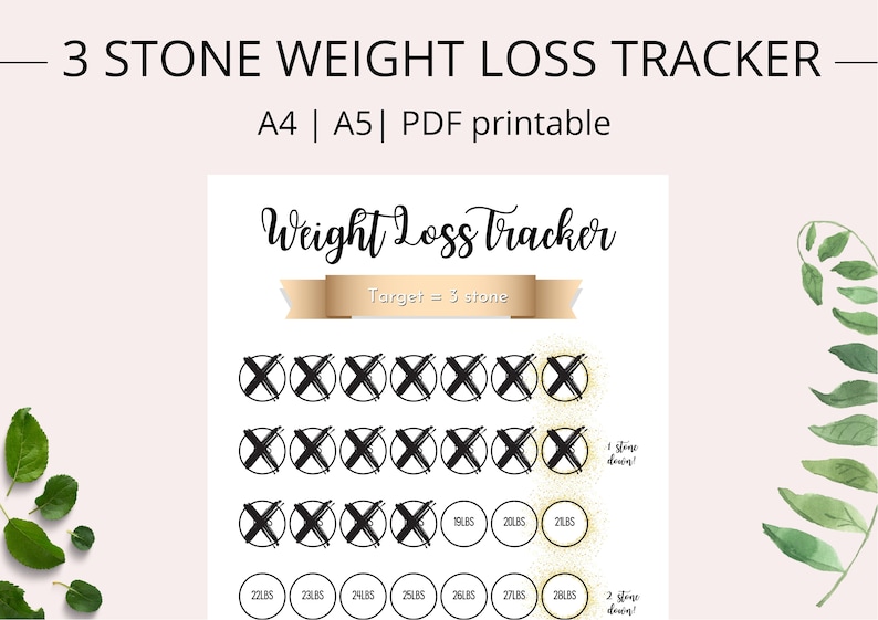 Weight Loss Tracker, Printable, 3 Stone, Weight Loss Chart - Weight ...