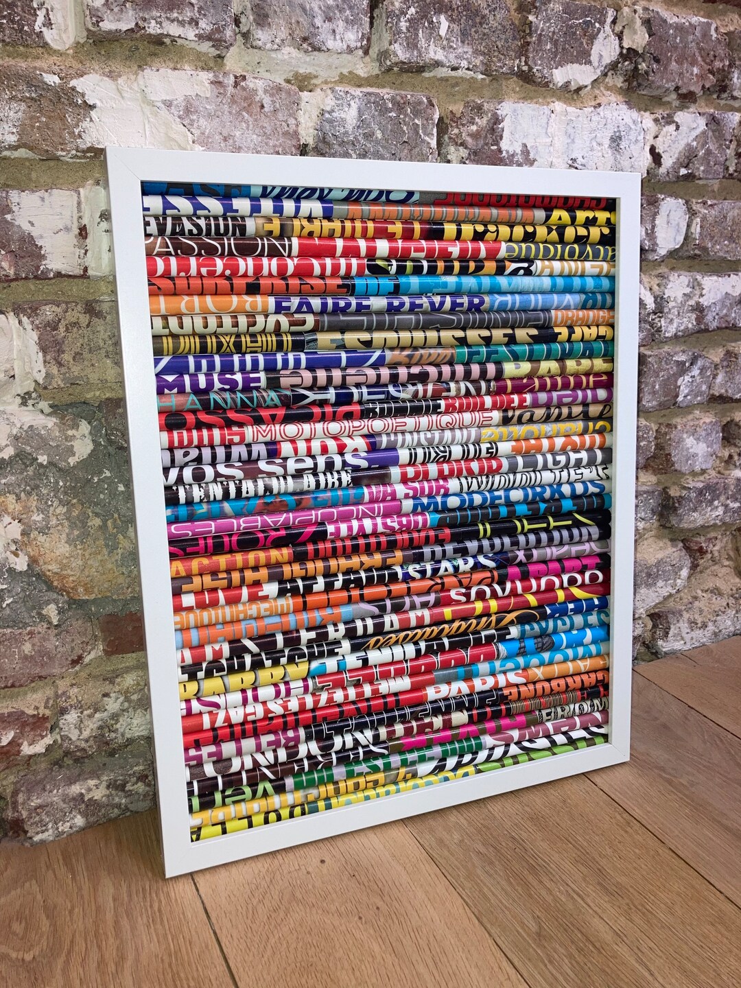 Abstract Picture Created From Recycled Magazines, Multicolored Rolls ...