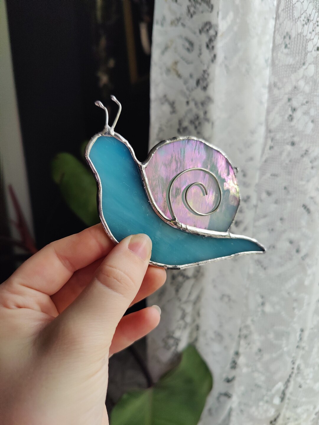 Blue Snail With Iridescent Pearl Shell Handmade Stained Glass - Etsy