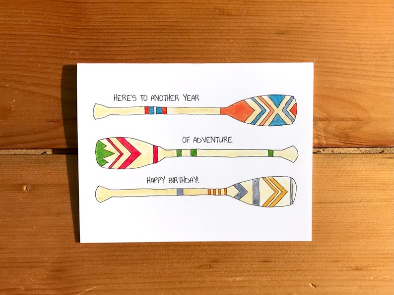 Canoe Paddle Birthday Card Single Card Watercolor - Etsy