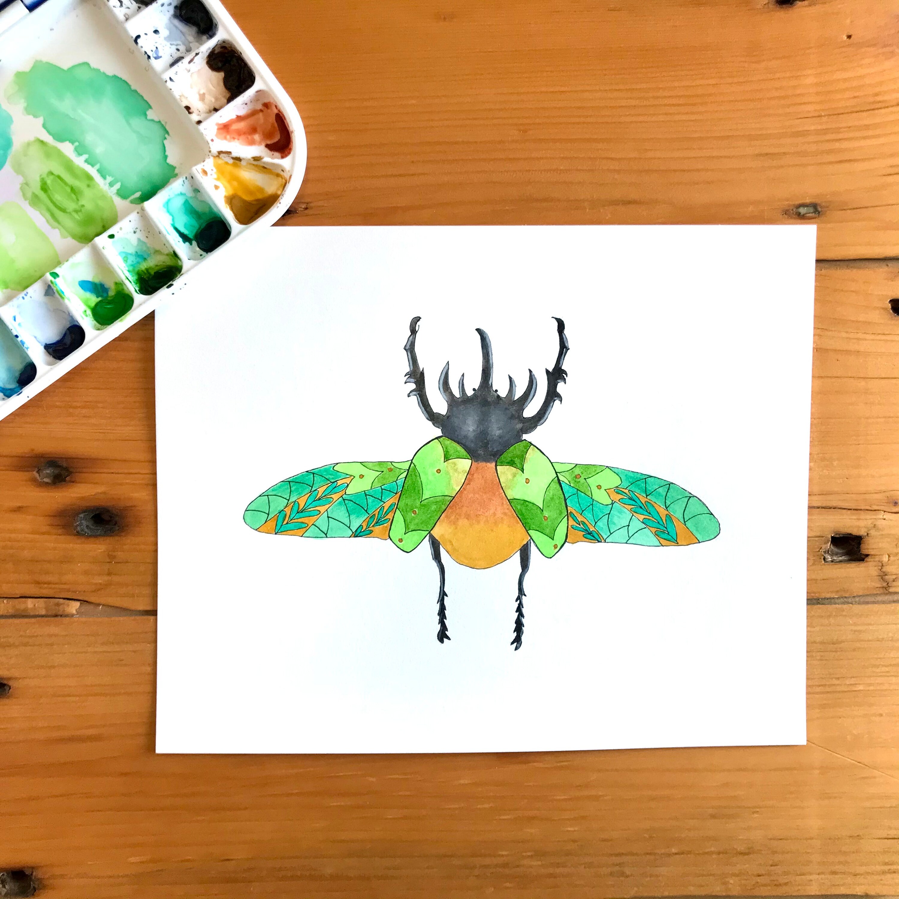 Beetle Painting Bug Painting Wall Decor Original Watercolor - Etsy