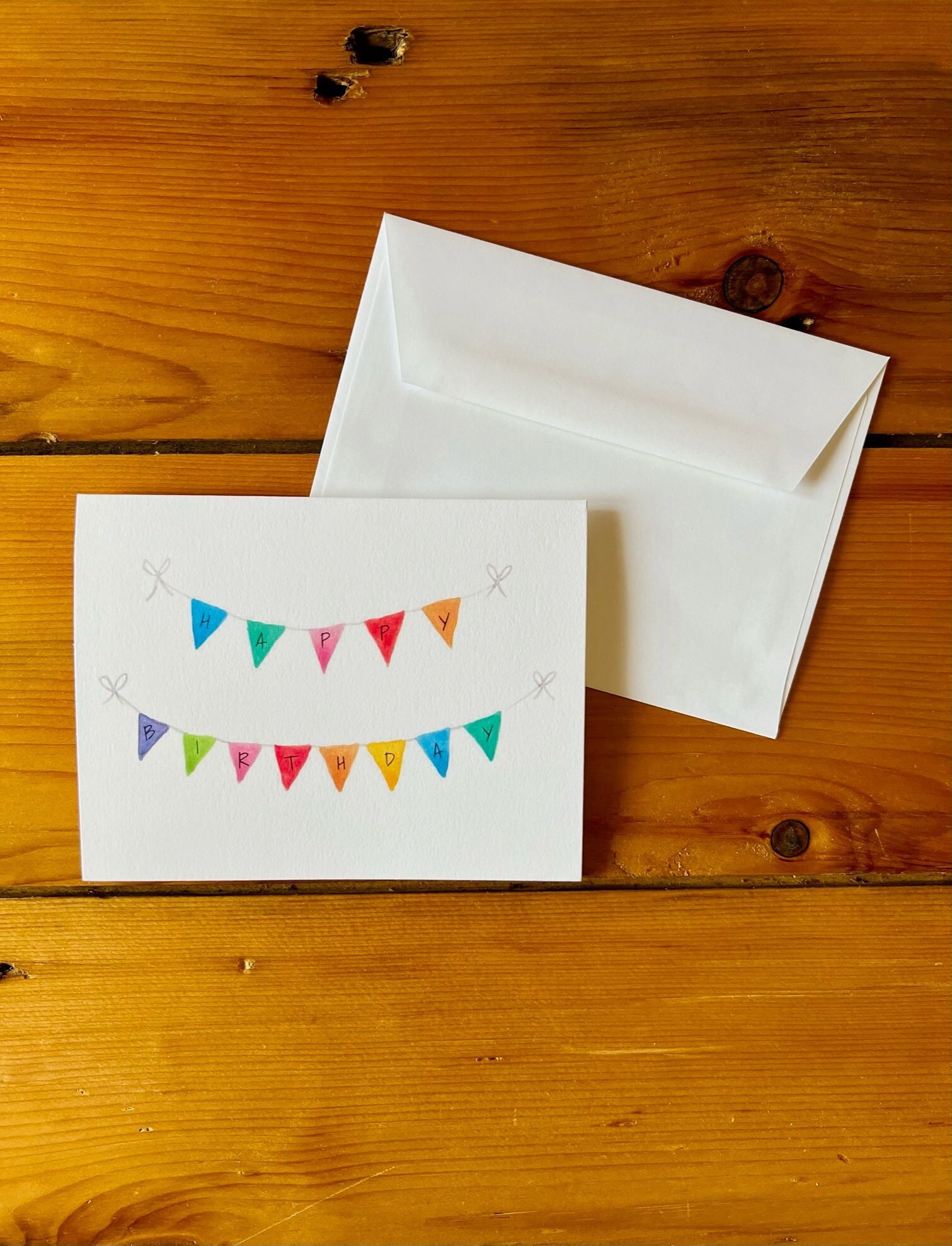 Banner Birthday Card Happy Birthday Rainbow Single Card Watercolor ...