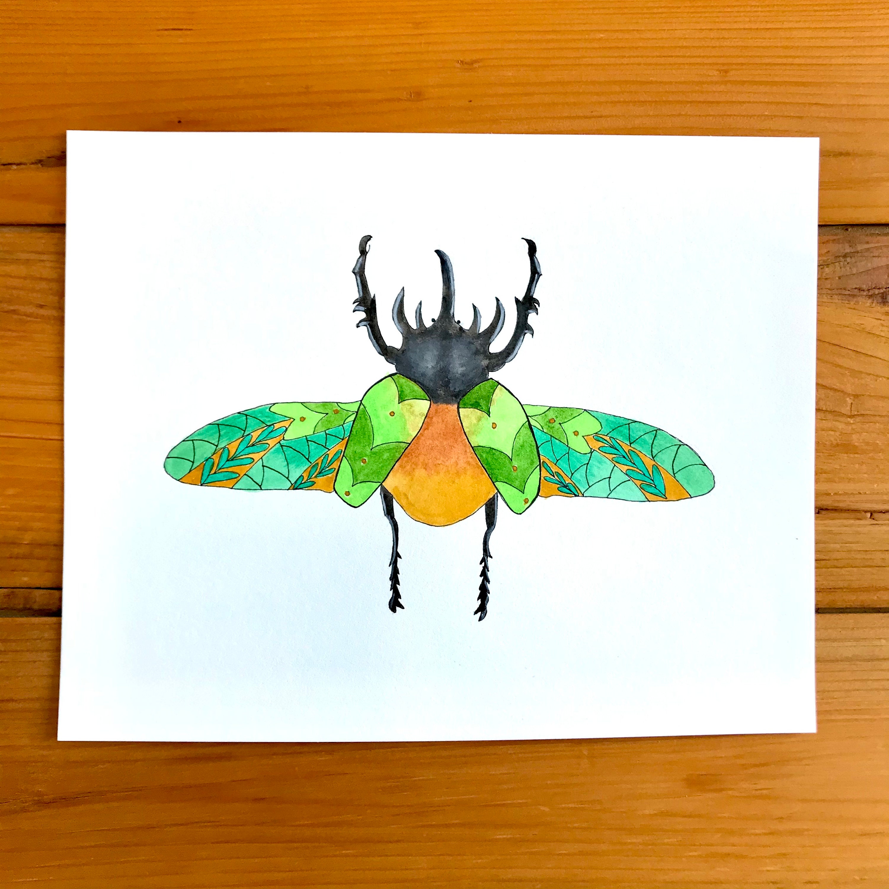 Beetle Painting Bug Painting Wall Decor Original Watercolor - Etsy