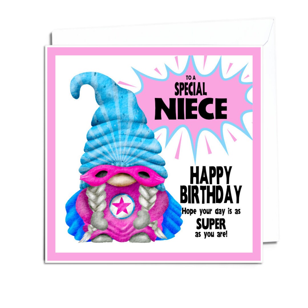 Niece Birthday Card-birthday Card for Niece-superhero Gnome Greeting ...