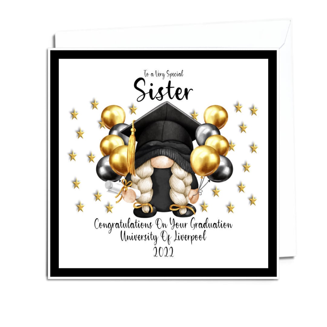 Personalised Sister Graduation Card-congratulation Gnome Card ...