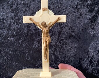 Wood Crucifix Sick Call Set Mother of Pearl Religious Jesus Holy Water ...