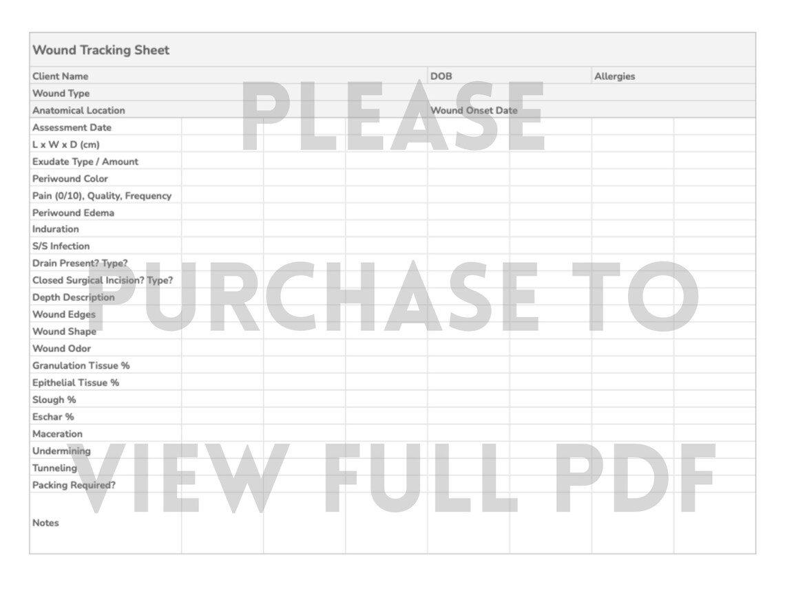 Home Health Nurse Wound Tracking Sheet - Etsy