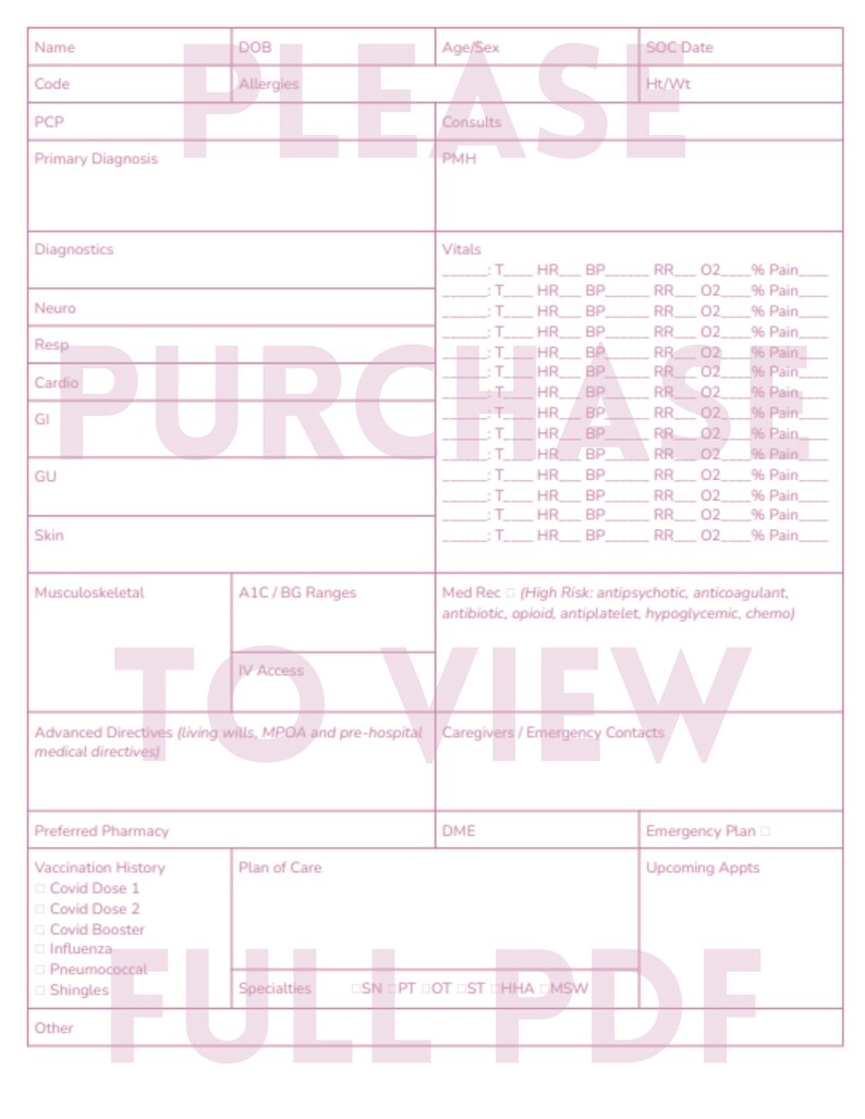 Home Health Nurse Report Sheet - Etsy