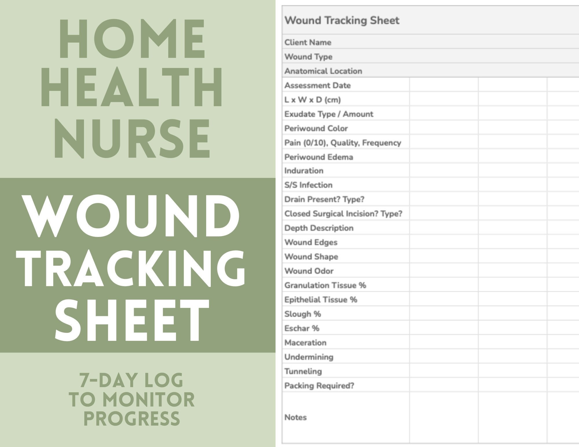Home Health Nurse Wound Tracking Sheet - Etsy