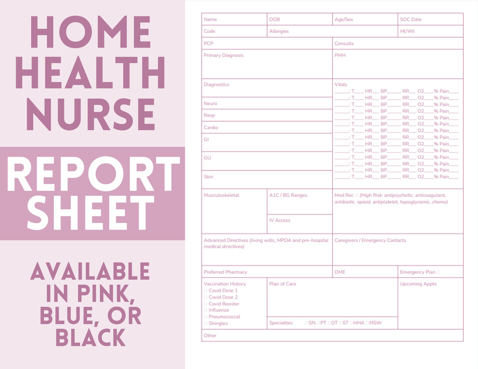 Home Health Nurse Report Sheet - Etsy