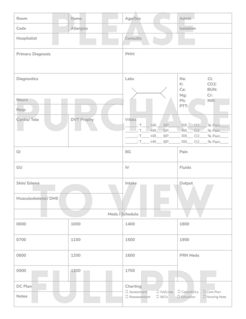 Med/surg RN Report Sheet - Etsy