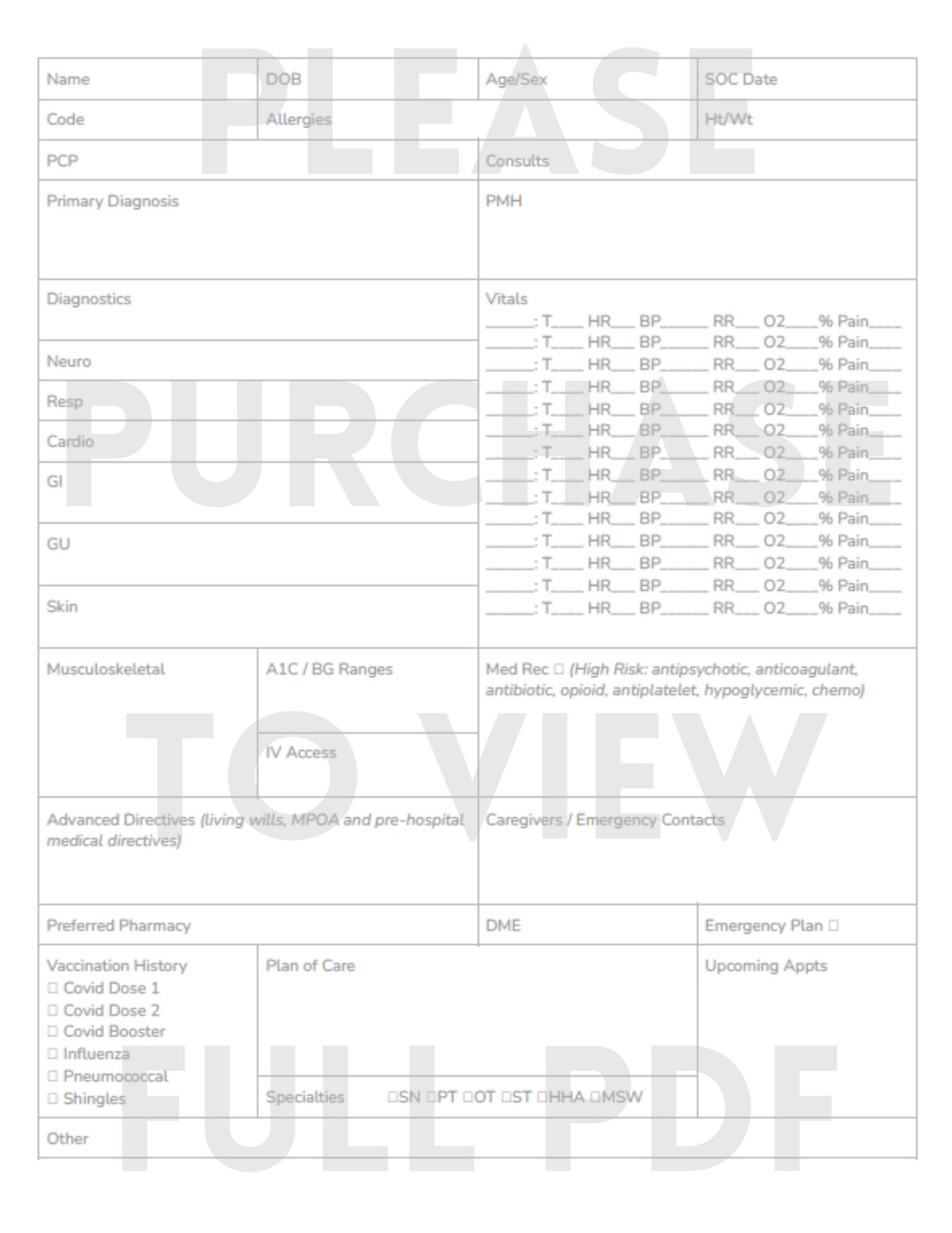 Home Health Nurse Report Sheet - Etsy