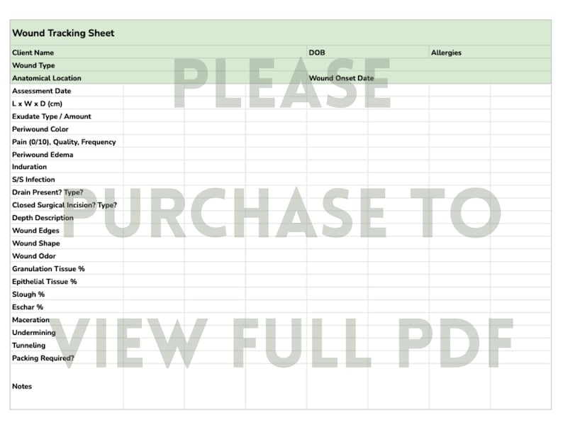 Home Health Nurse Wound Tracking Sheet - Etsy