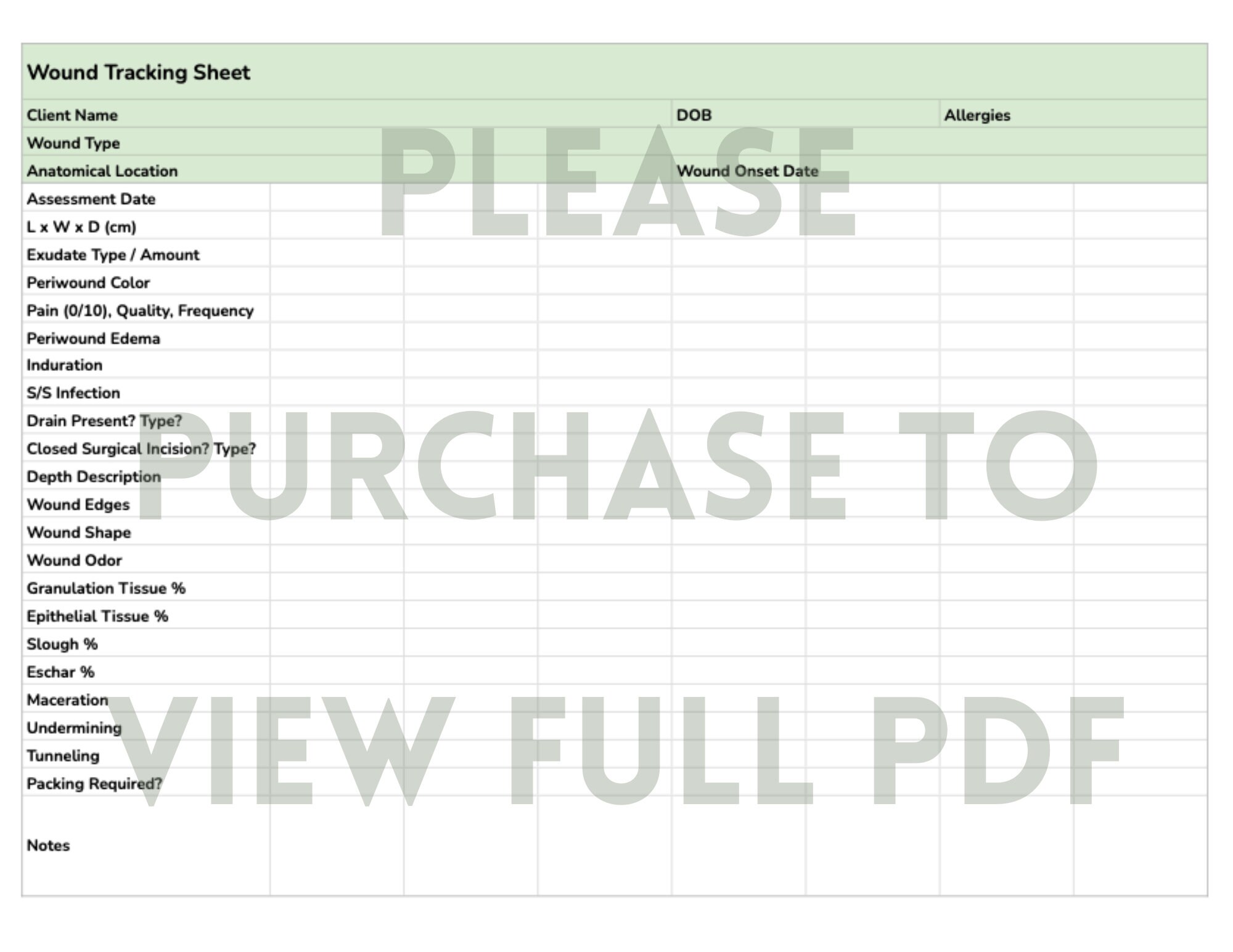 Home Health Nurse Wound Tracking Sheet - Etsy