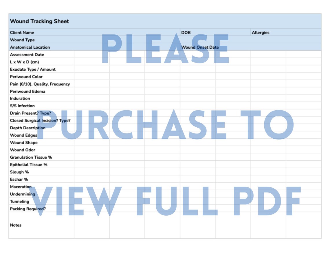 Home Health Nurse Wound Tracking Sheet - Etsy