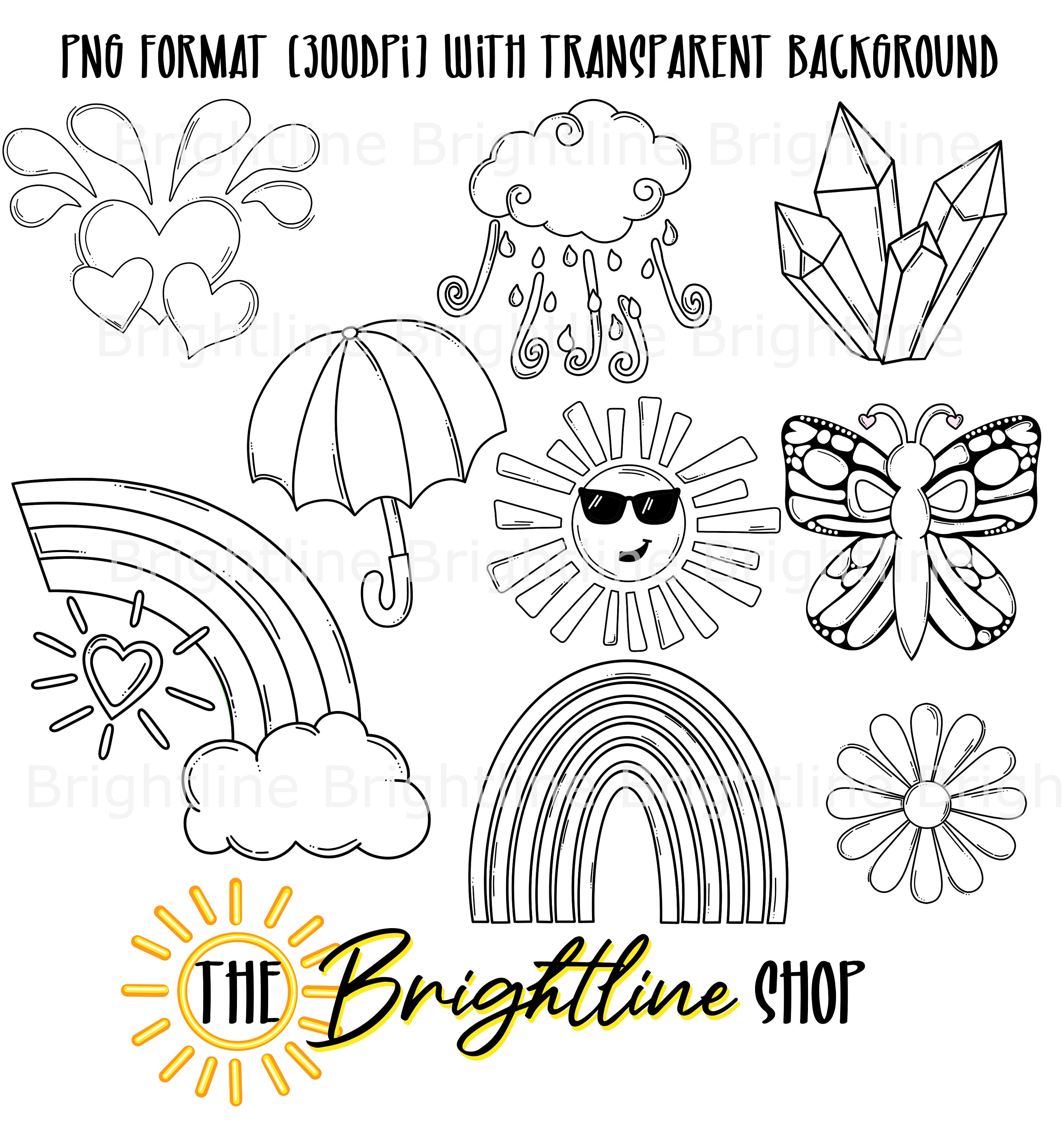Instant Digital Download Clipart, Happy Rainbows, Crystals, Cute ...