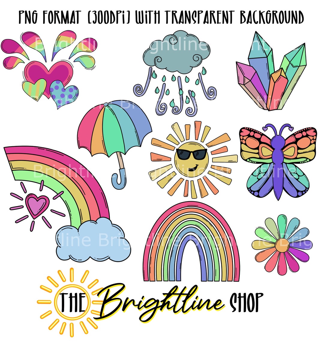 Instant Digital Download Clipart, Happy Rainbows, Crystals, Cute ...