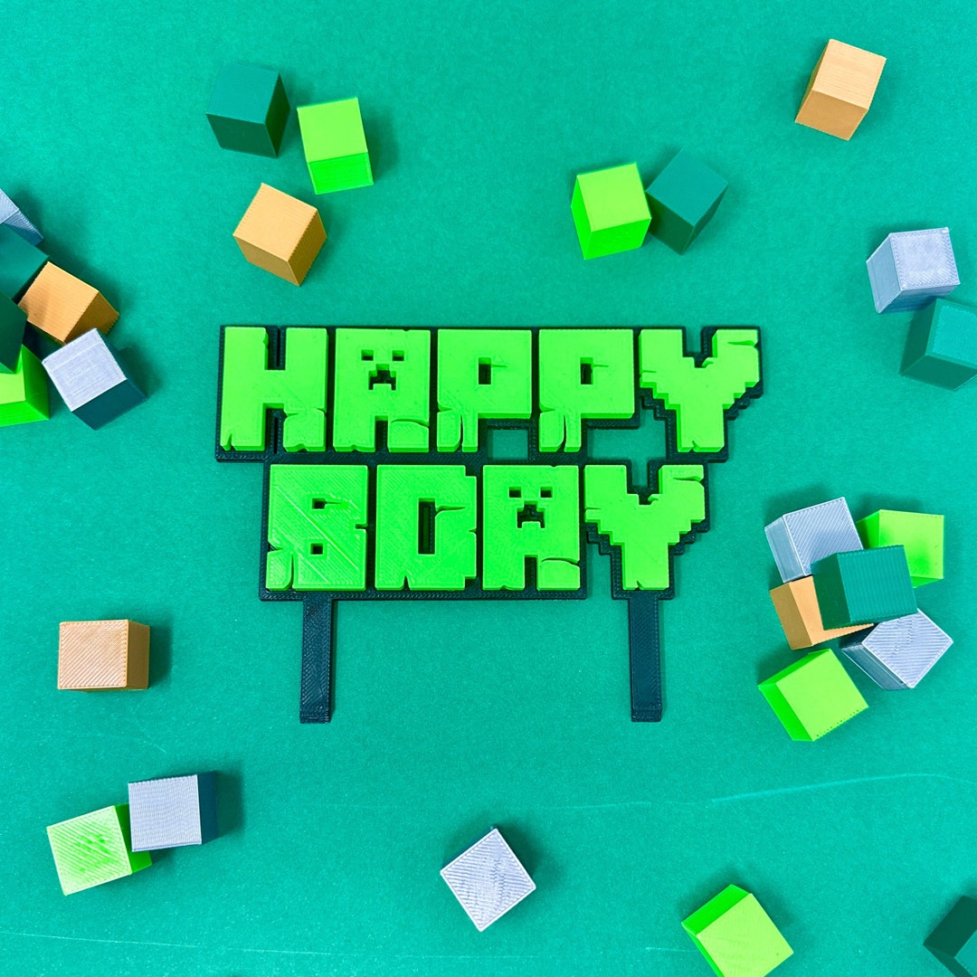 Happy Birthday Cake Topper Mine Style Birthday Sign Boys Birthday Cake ...